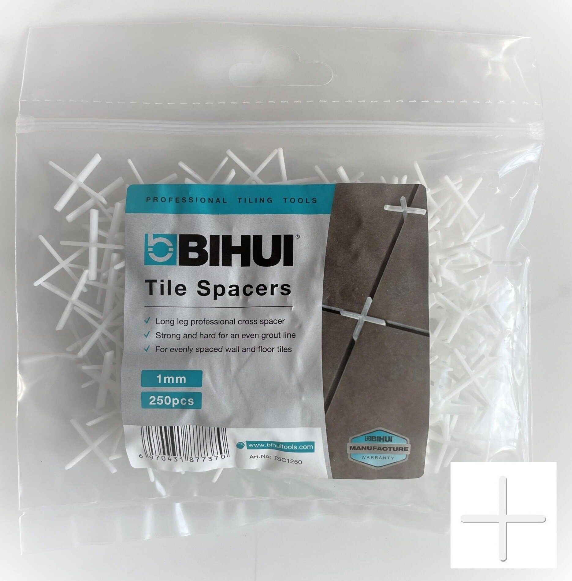 Крестики BIHUI / Бихуи для кафельной плитки профессиональные длинные, пластиковые, белые, 1мм, 250шт. в упаковке / крепеж