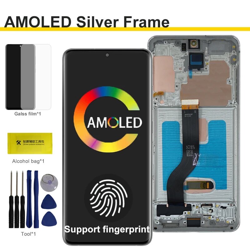 Супер Amoled для Samsung Galaxy S20 Plus G985 G986 ЖК-дисплей с цифровым AMOLED Silver Frame