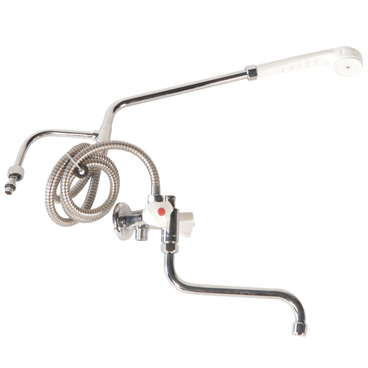 Смеситель с душем набор для водогрейной колонки Ермак, вентильное управление, хром/белый