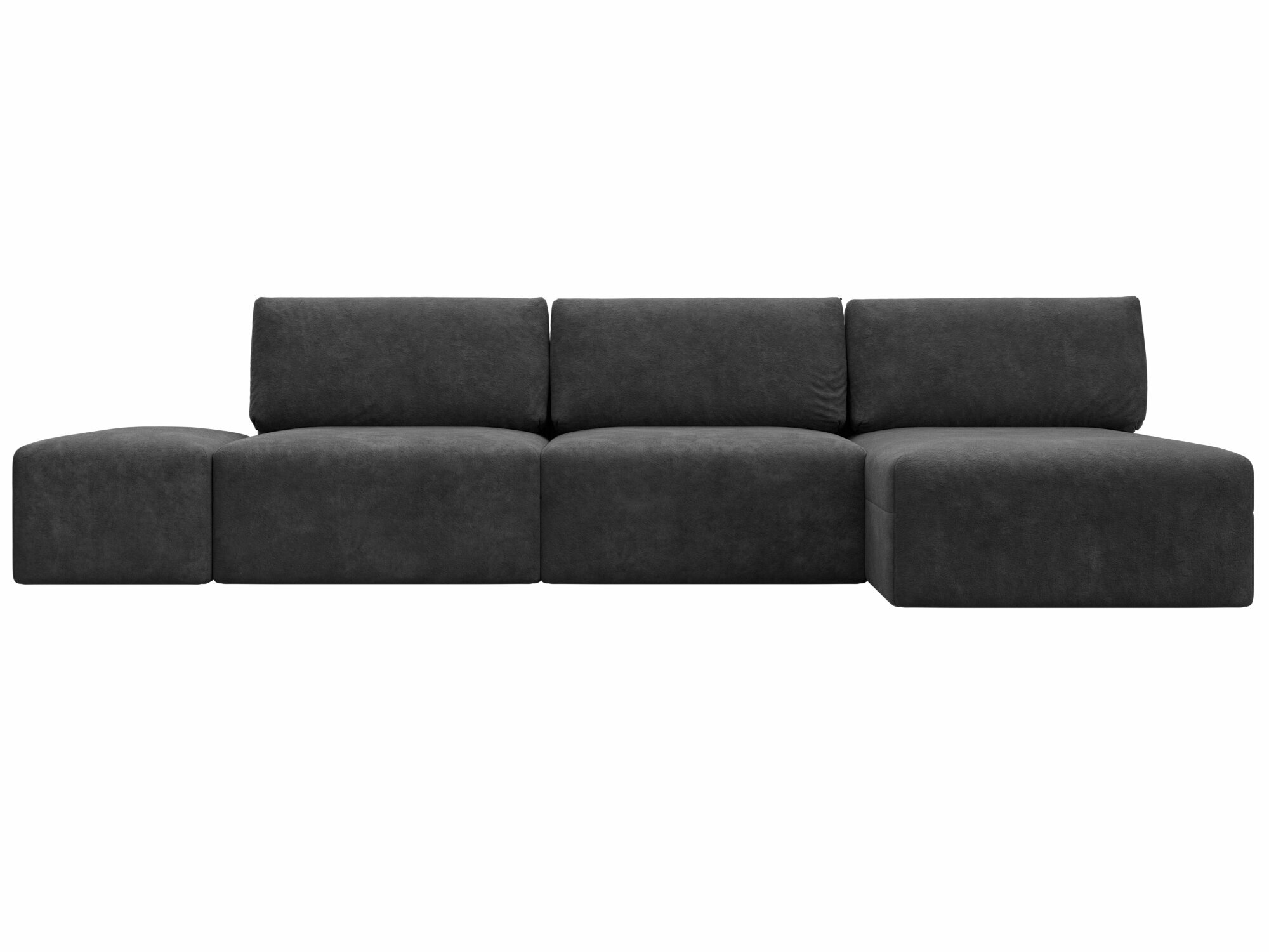 Диван угловой модульный с пуфом Лига-060 НПБ Лонг, размер: 367х187х84см, спальное место: 160х300см, велюр, BRUT 16 серый