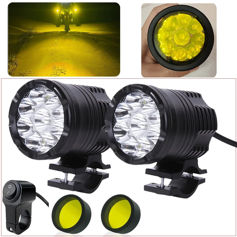 Дополнительные светодиодные фары для мотоциклов, передние фары, прожекторы дальнего действия, 2pcs