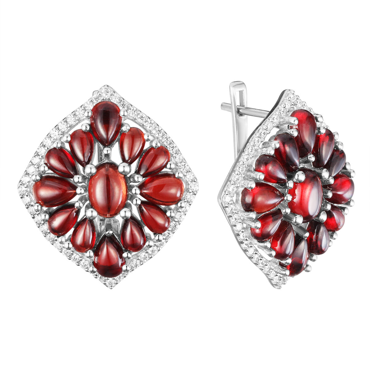 Серьги, серебро, 925 проба, родирование, фианит, гранат