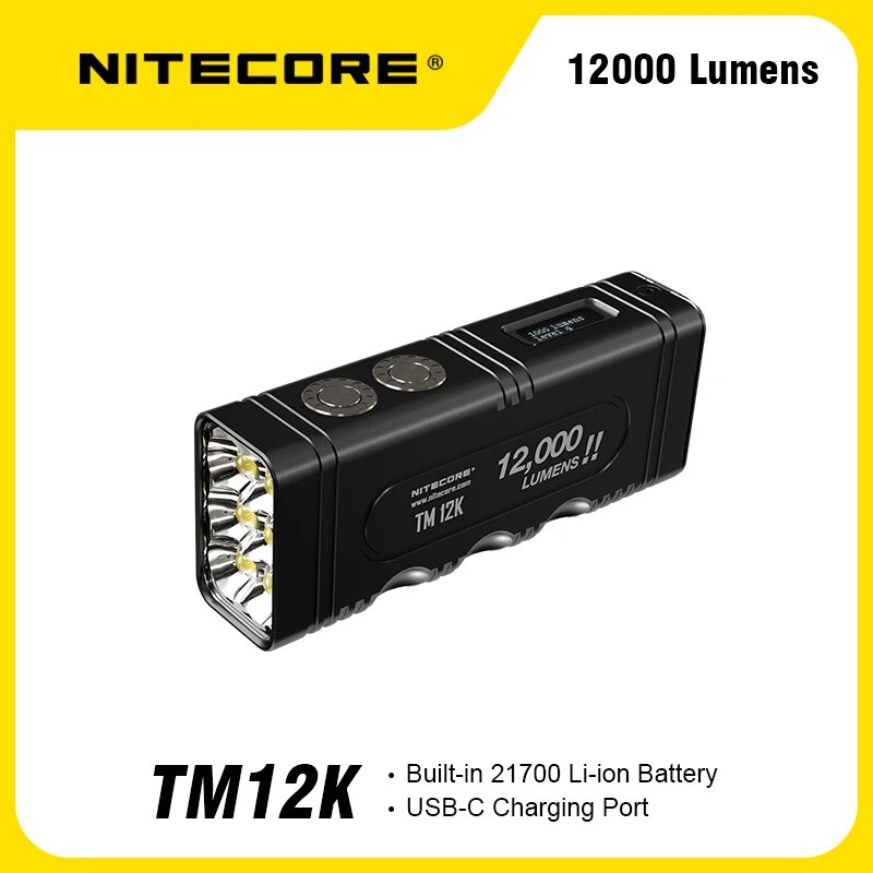 Фонарик NITECORE TM12K, высокая яркость, водонепроницаемый охотничий фонарь, 12000 люмен, USB-C, перезаряжаемый, тактический