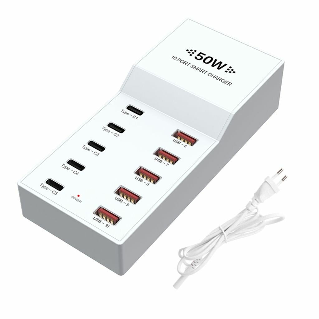 Зарядное устройство для мобильного телефона и планшетного компьютера T6 5xUSB + 5xType C-вилка Европейского стандарта