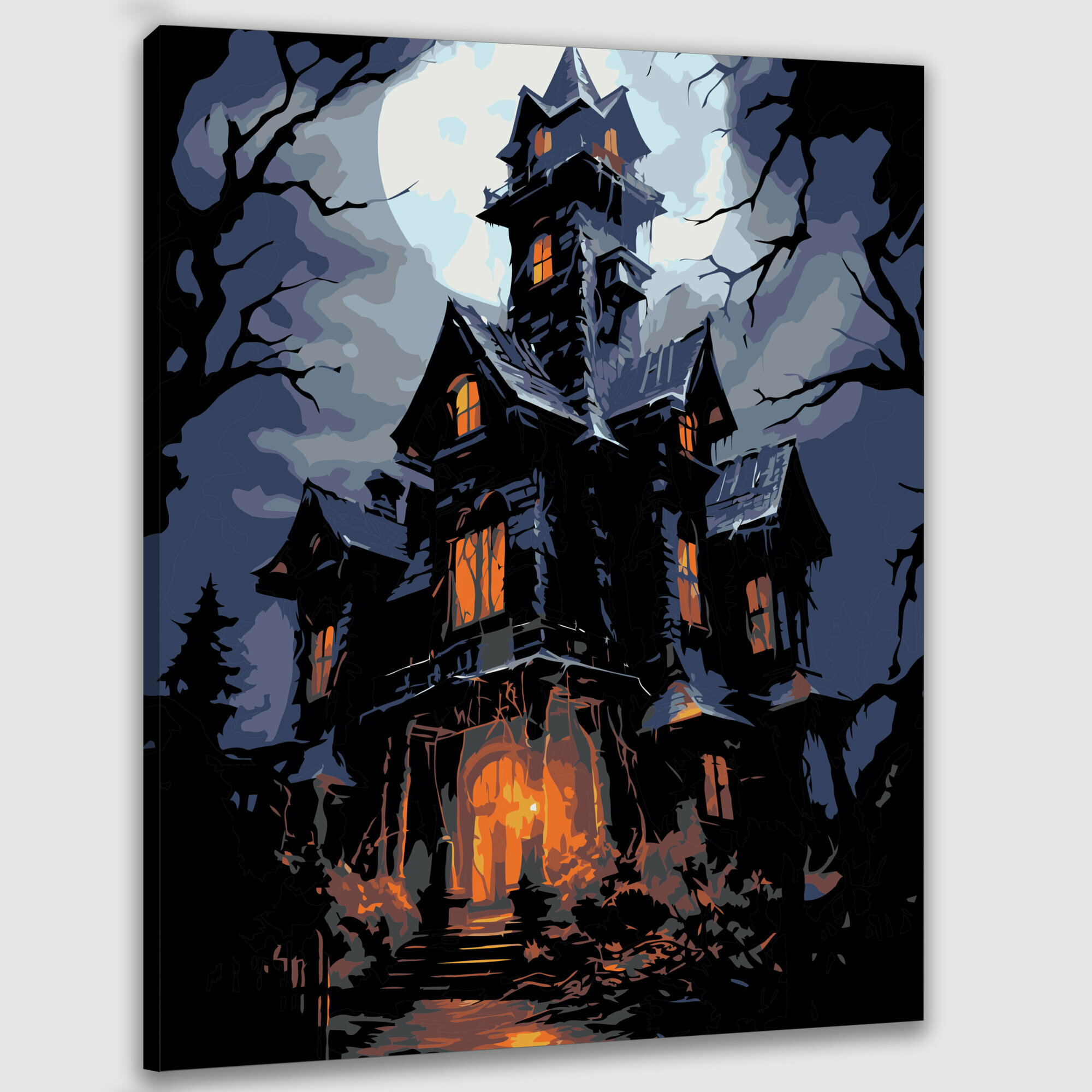Картина по номерам 40x50 см, картина, масло, особняк, привидения, ночь Хэллоуина, готическая архитектура