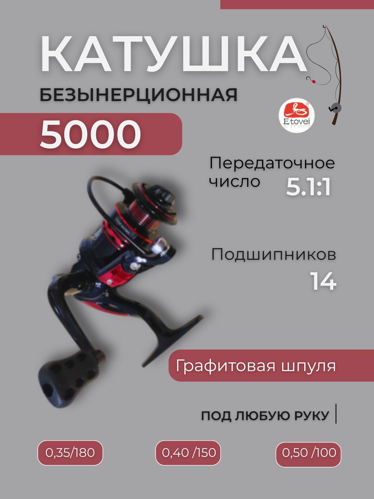 Катушка для зимней удочки FEEL THE POWER HA5000 с металлической шпулей, 14 подшипников