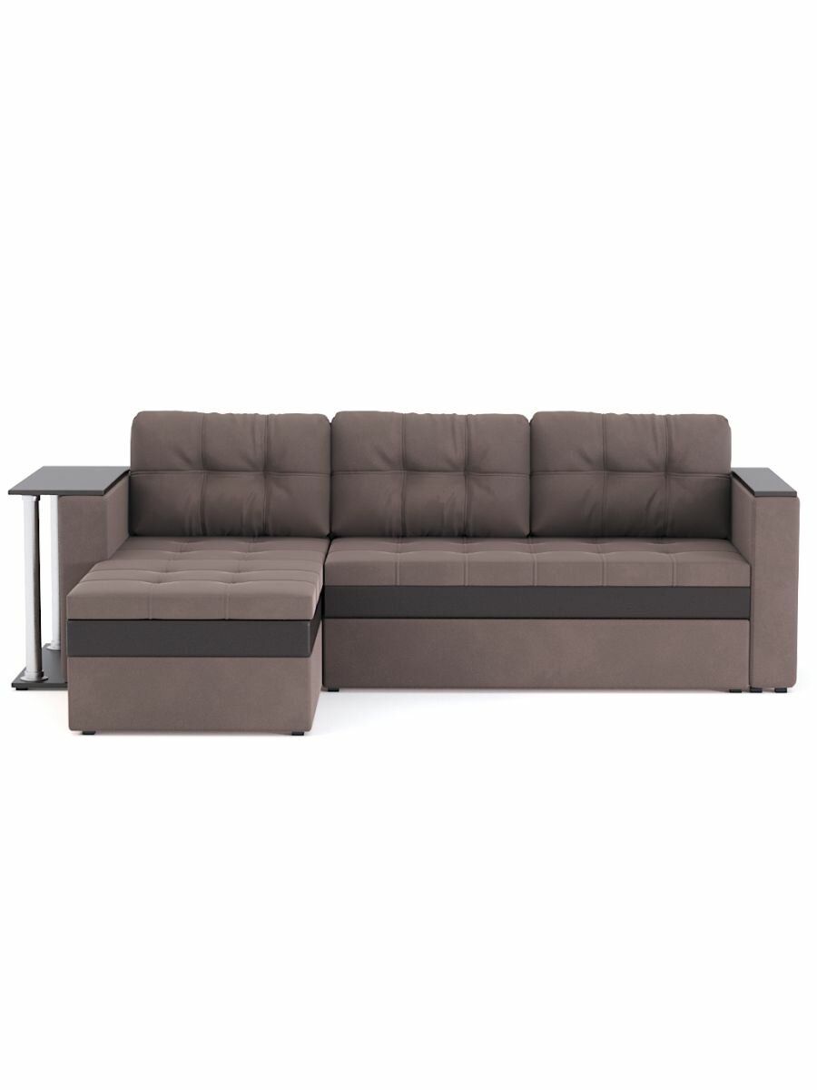 Угловой диван кровать Атланта угол универсальный со столиком Эконом велюр Зара Лайт Браун 05