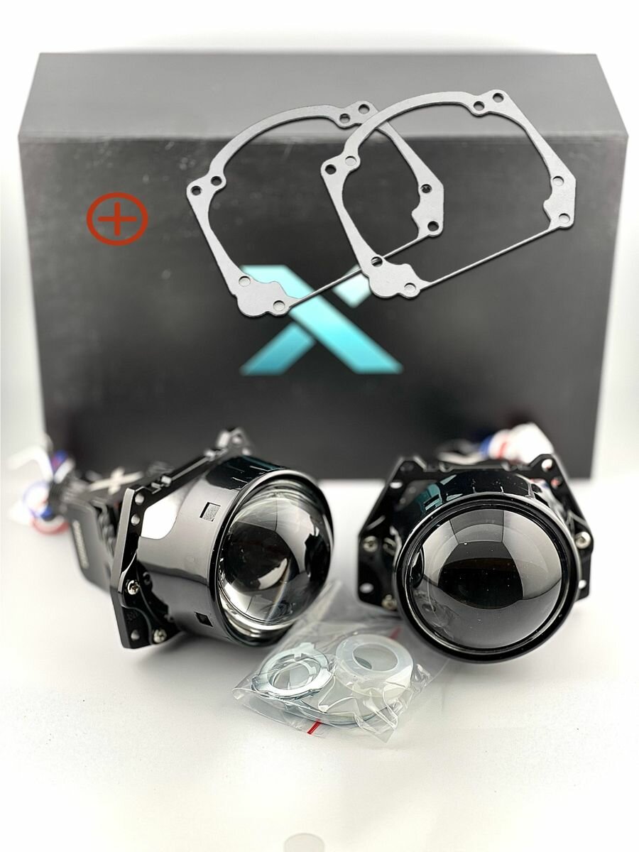 Линзы Bi Led DXL YH3 для Audi Q5 2008-2017 (линзы + рамки) 3.0 дюйма светодиодные ближнего и дальнего света в автомобильные фары / Би Лед модули на гайку / Hella 3 / комплект 2шт