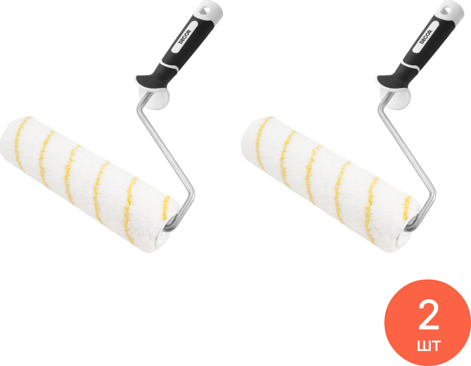Валик малярный DECOR / Декор Профи из полиамида, ворс 11мм, диаметр 42мм, длина 240мм / ручной инструмент (комплект из 2 шт)