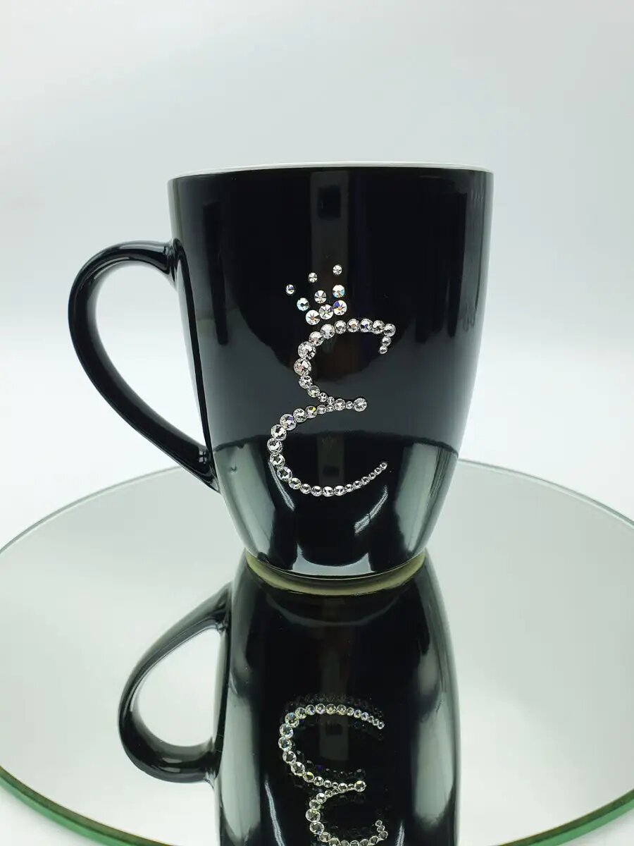 Кружка Amante Crystal Swarovski, керамика 100%, 360мл, черная, с инкрустацией