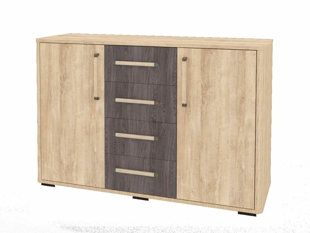 Спальня ВЕРСАЛЬ-2 комод К-3.0 Дуб Баррик / Ясень Анкор/белый ширина 120 см ЛДСП с ящиками с полками напольный для спальни