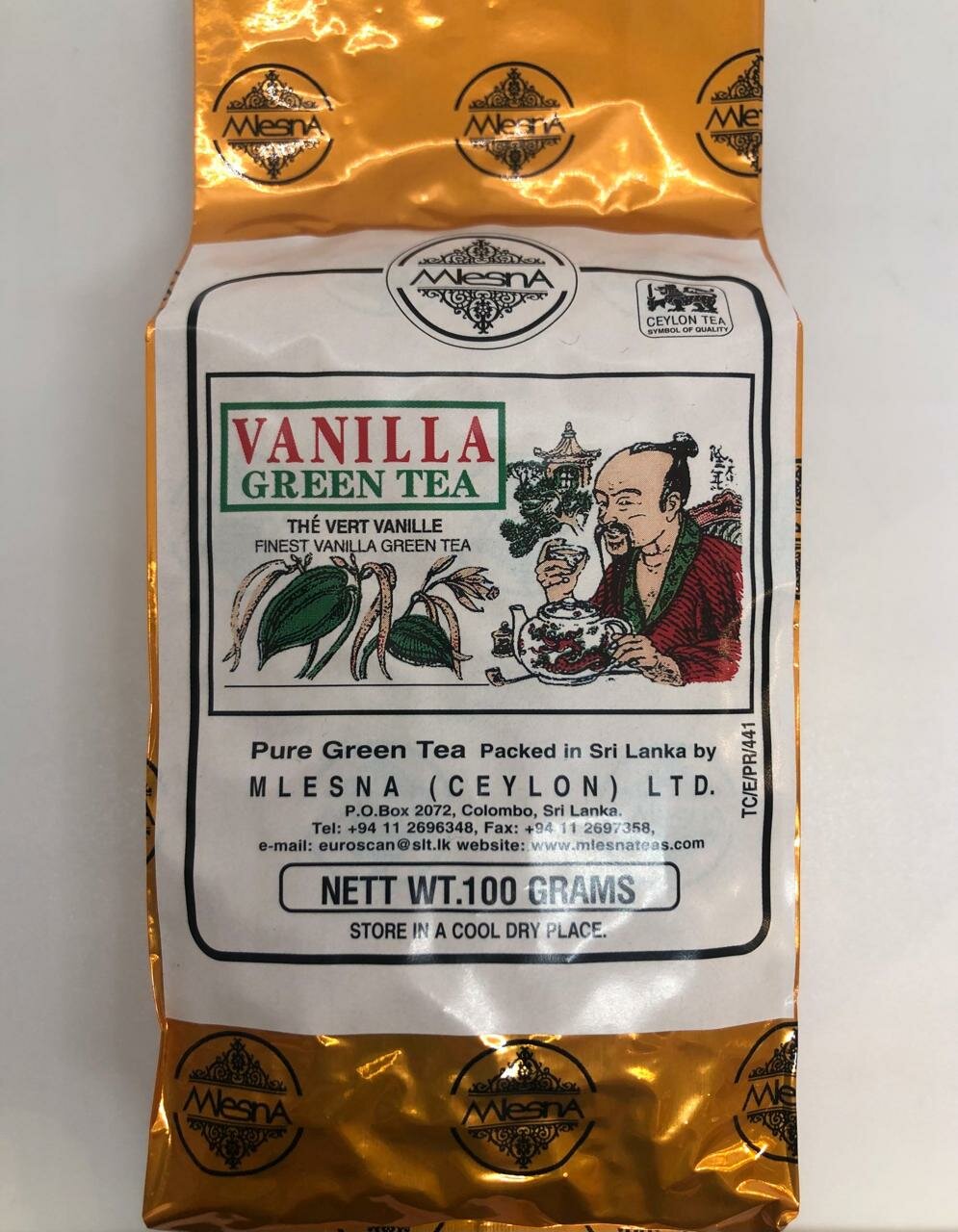 " Млесна" чай цейлонский зелёный листовой " Французская ваниль " ( со вкусом ванили ) 100 г