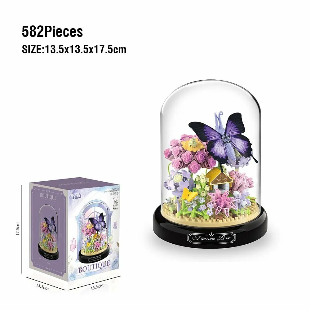 Конструктор 3D из миниблоков CONUSEA Цветы с бабочками в колбе, 582 деталей YZ