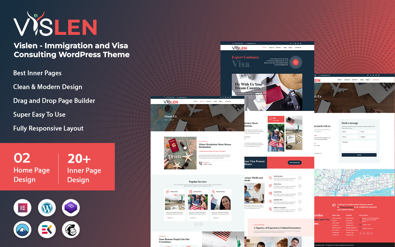 Подарочный сертификат на Шаблон для сайта Вордпресс с демоконтентом Vislen - Immigration and Visa Consulting WordPress Theme