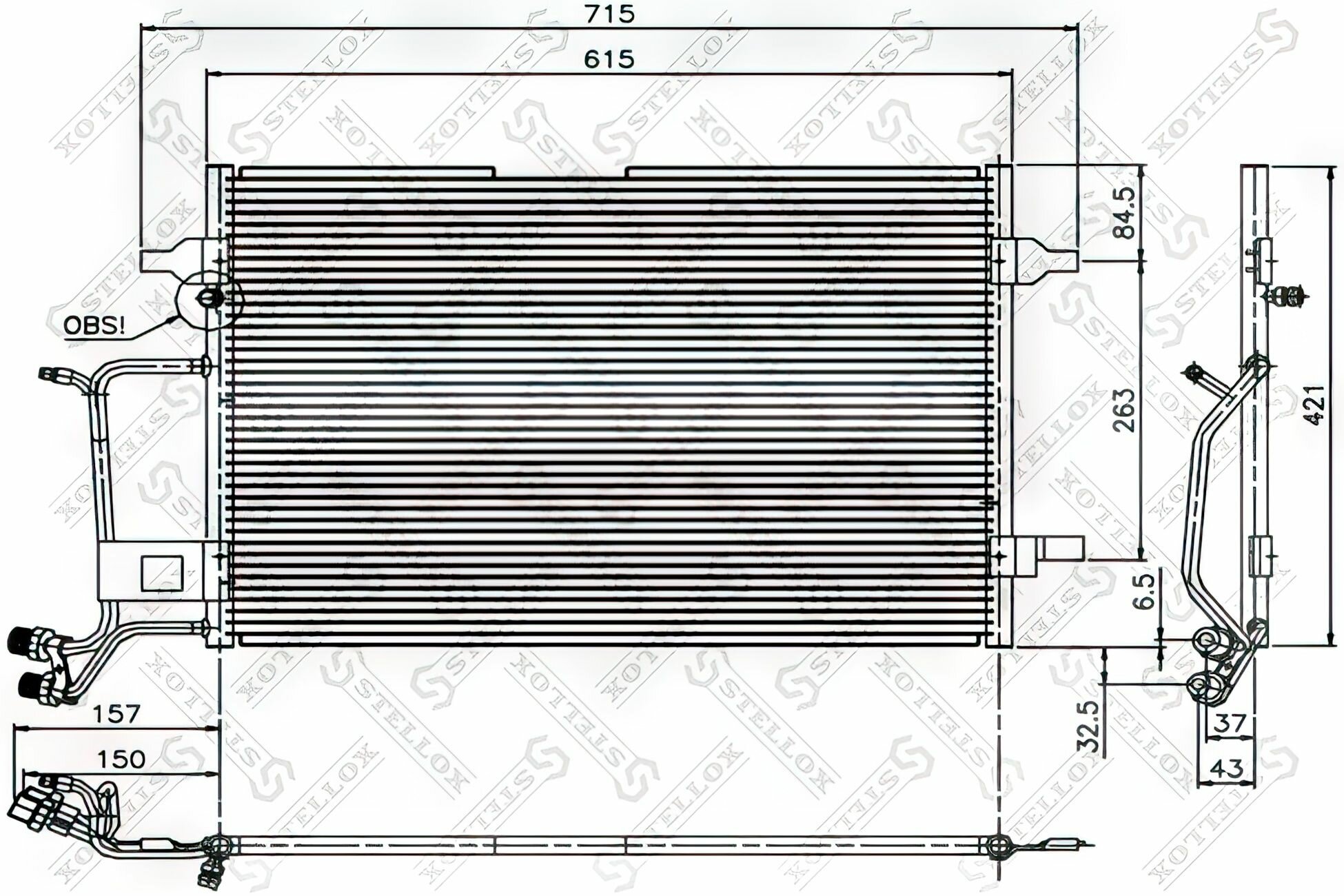 Радиатор кондиционера для Ауди A4 B5, Фольксваген Пассат B5 10-45006-SX STELLOX