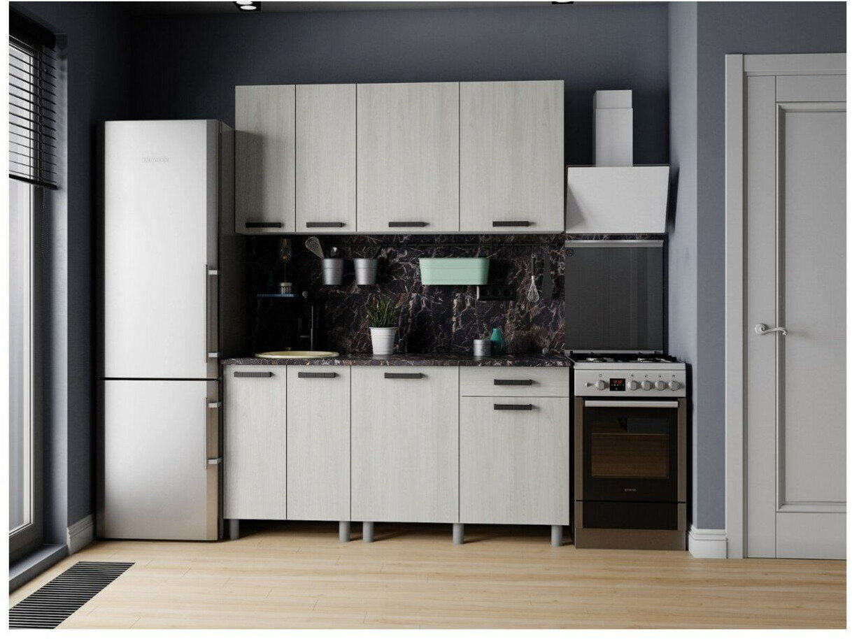 Кухонный гарнитур 1,6м для маленькой кухни, с фасадами ЛДСП, Ясень Анкор Светлый