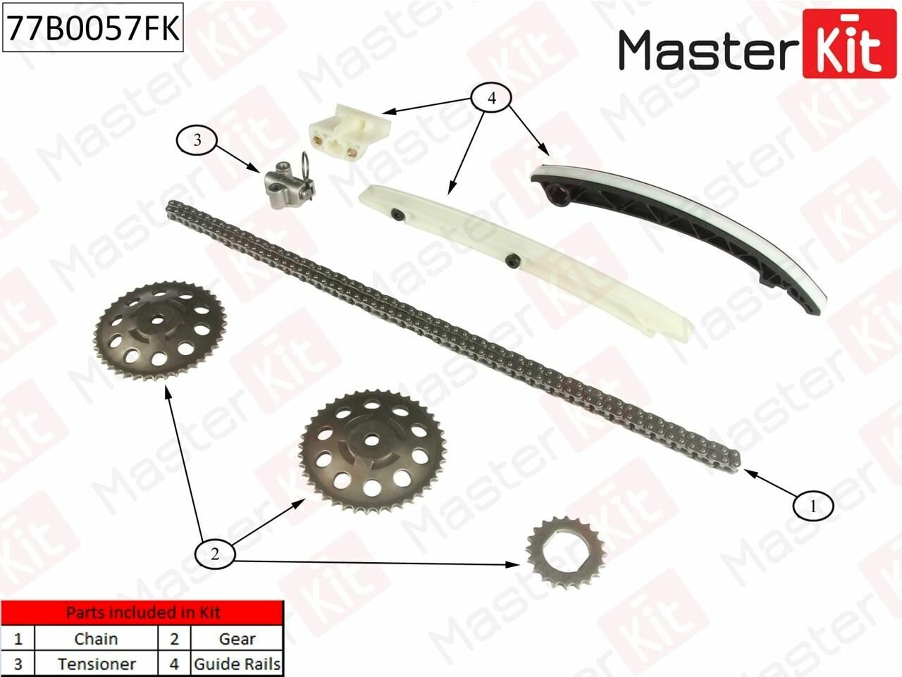 Цепь ГРМ комплект для Опель Астра G, H, Корса C, D, Мерива A 77B0057FK MASTERKIT
