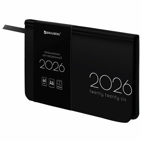 Еженедельник датированный 2026 малый формат 95х155мм А6 BRAUBERG Vista, под кожу, Black, 117205