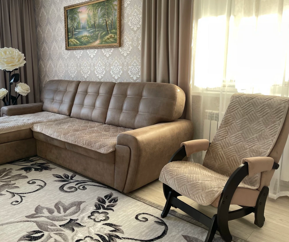 Накидки на угловой диван и кресло набор 3 шт дивандек, капучино