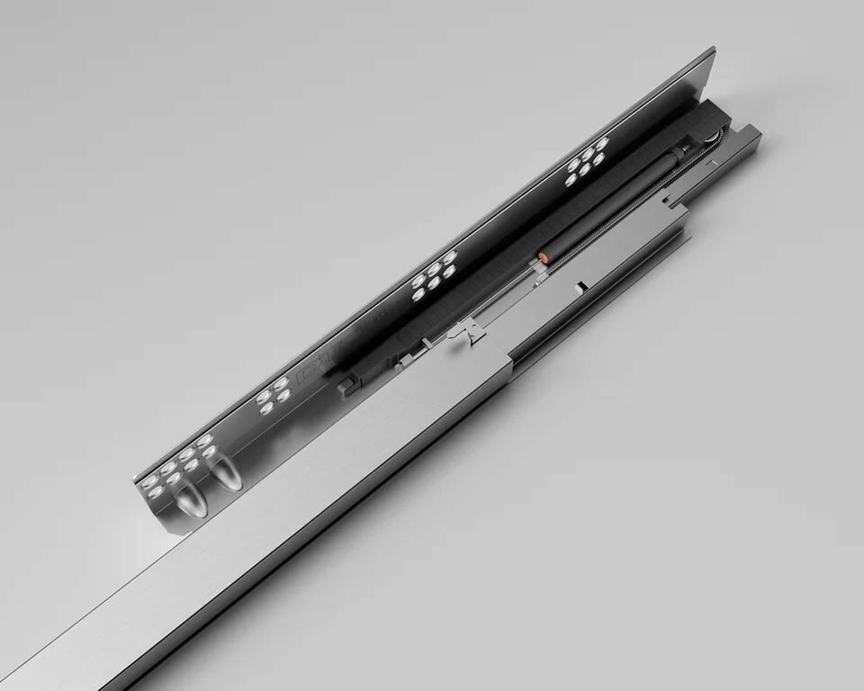 Комплект направляющих Soft-Close скрытого монтажа DTC D-Motion, L 250мм, полного выдвижения с доводчиком, для ЛДСП 16 мм, с 3D регулировкой (2 направляющие + 2 фиксатора) 1 ком.