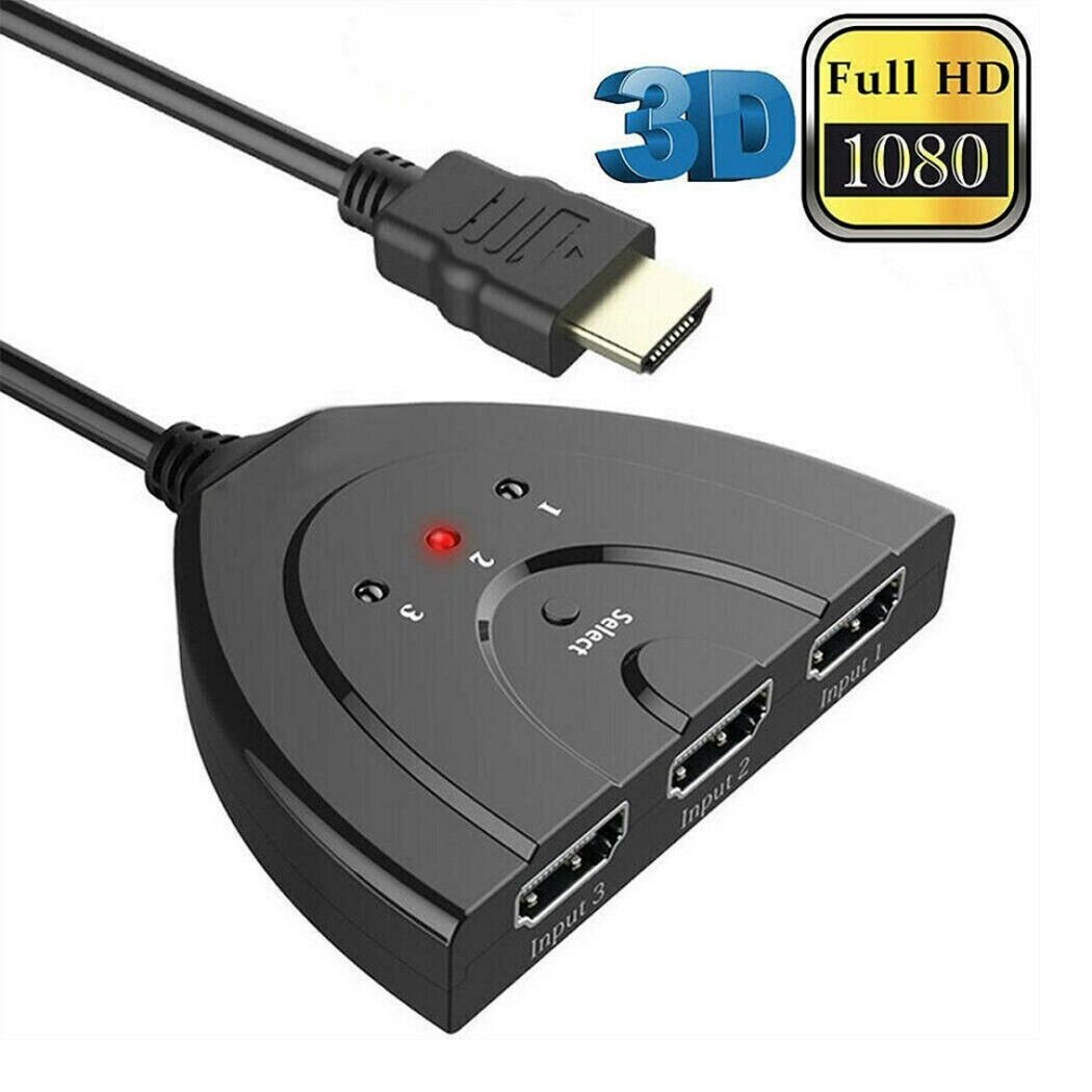 Кабель - разветвитель HDMI на 3 HDMI с переключателем, Cantell FullHD, 0.6 м, черный