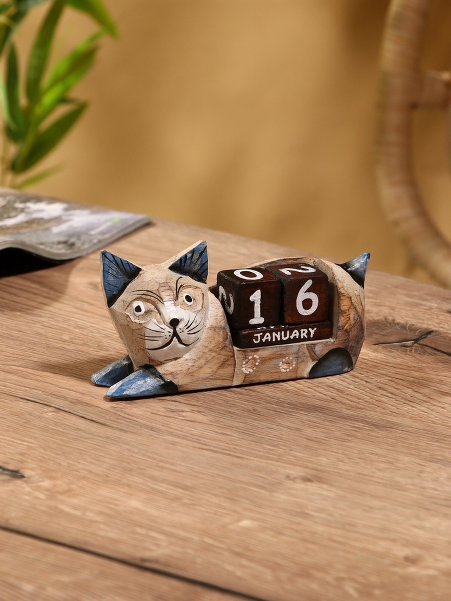 Календарь "Кошка", дерево, настольный, вечный, 13 см x 4 см x 6,5 см