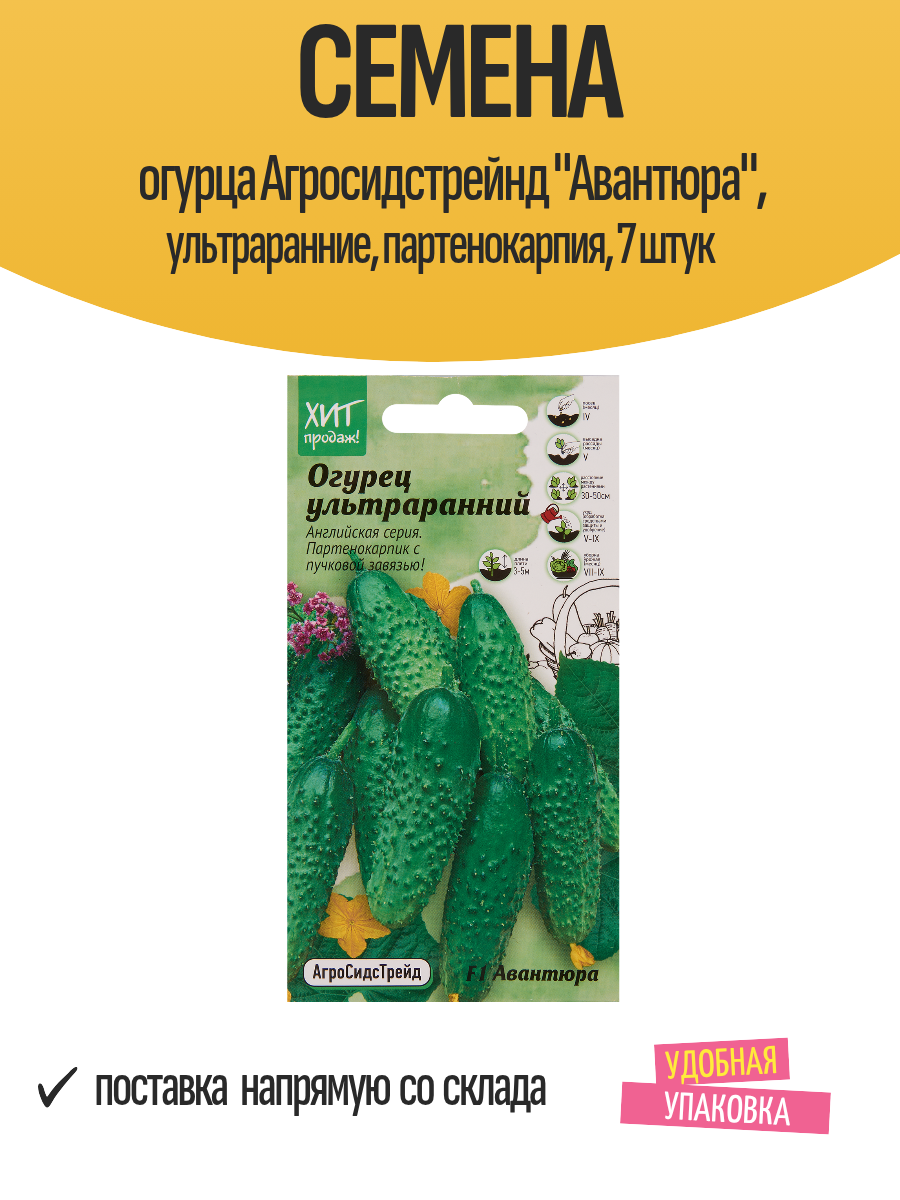 Семена огурца Агросидстрейнд "Авантюра", ультраранние, партенокарпия, 7 штук
