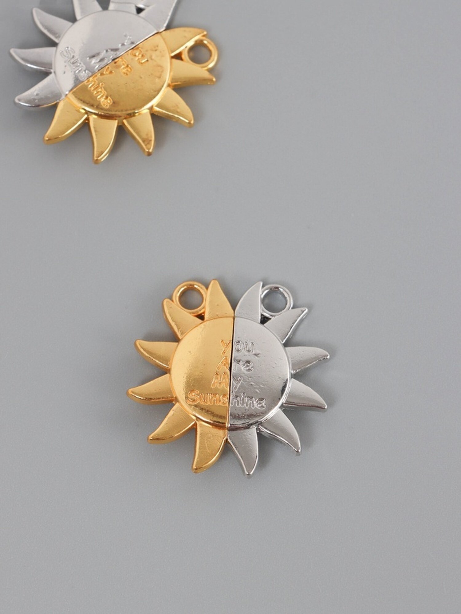 Замок магнитный металл "Солнце" набор 2 шт золото-серебряный 2,7х2,6 см