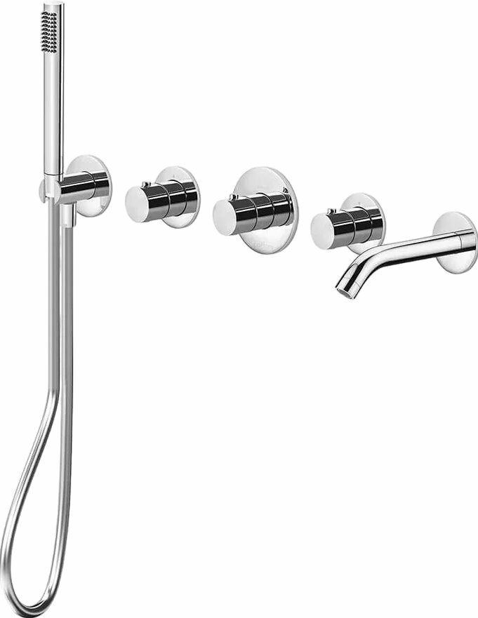 Термостатический смеситель встраиваемый Paffoni Modular Box MDE001CR С внутренней частью, с лейкой, с изливом, латунный, рычажный, настенный, хром, глянцевый