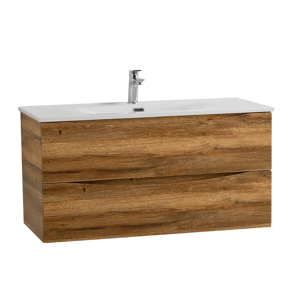 Тумба с раковиной BelBagno Marino-cer-n 100 подвесная, 101 см, светлое дерево, матовая, из МДФ, с ящиками, раковина для ванной, фаянсовая, прямоугольная, встроенный слив-перелив