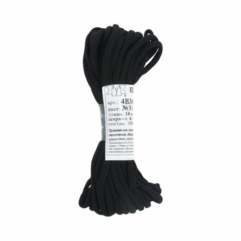 Шнур КНР 4 мм, мелкое плетение 5х10 м, № 310 черный (В-036 (4В 36))