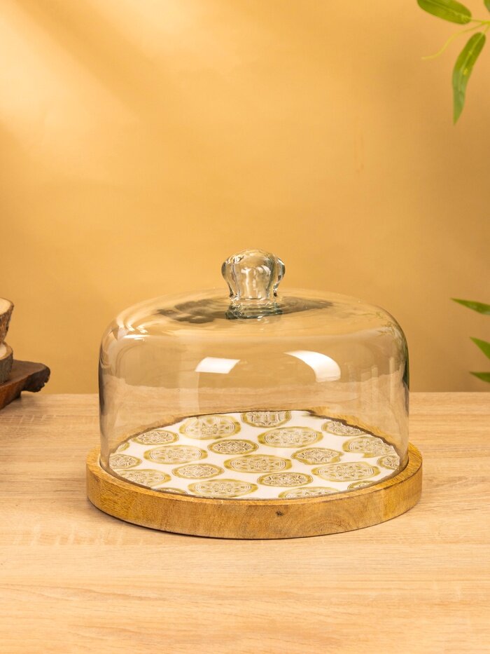 Блюдо сервировочное с крышкой, 24×24×13 см, манговое дерево, стекло