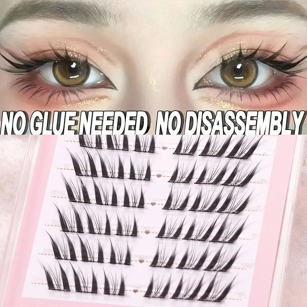 6 рядов накладных ресниц с лисьим глазом — мягкие самоклеящиеся накладные ресницы, без клея и съемные, накладные ресницы в стиле аниме, s