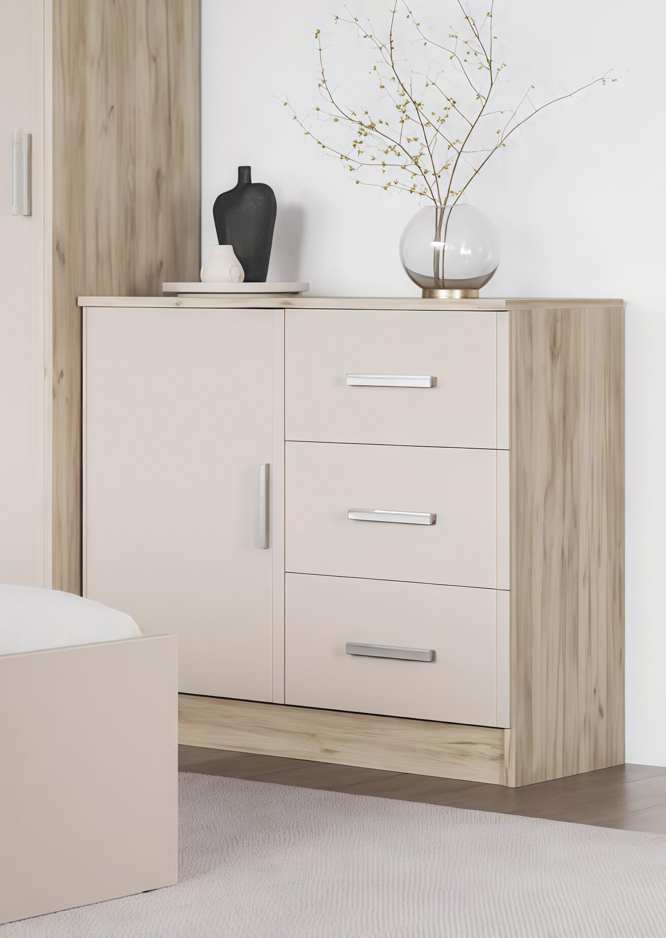 Комод с 3-мя ящиками и 1 дверью Бася /Кашемир/Дуб Крафт серый