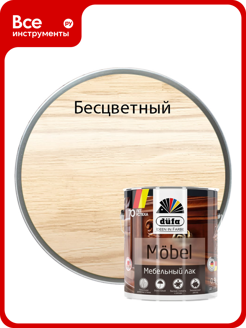 Лак Dufa MOBEL мебельный бесцветный 900 мл МП00-005495, Не применять для лакировки полов