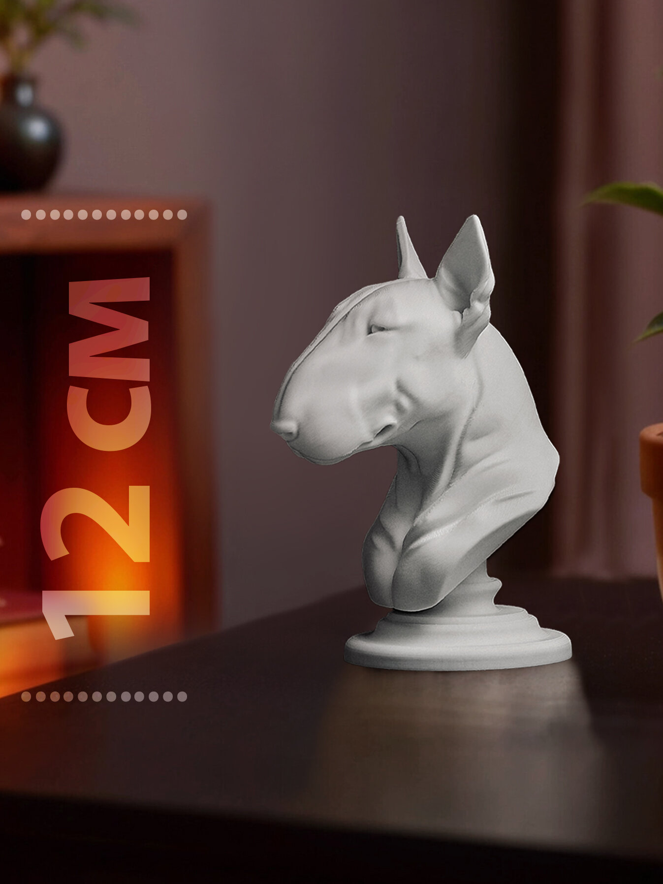 Статуэтка бюст собаки (Бультерьер). Декоративная фигурка для интерьера. 12см