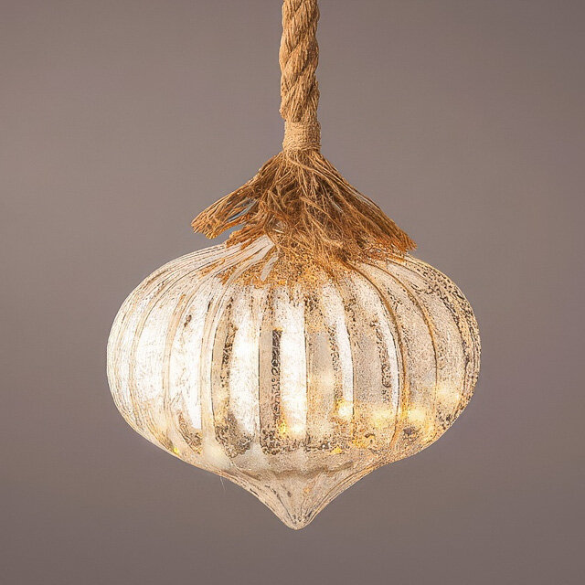 Подвесной светильник Луковка - Gold 21*20 см, 15 микро LED ламп, таймер, на батарейках, стекло , Kaemingk, 485706