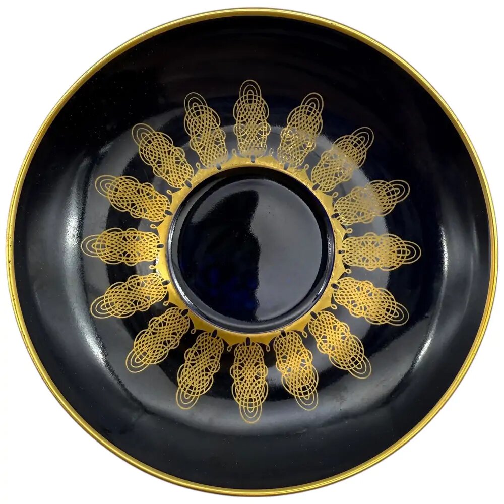 Блюдце "Ажур", 14.5 см, 1994-1998 гг, фарфор, кобальт, позолота, Henneberg Ilmenau, Германия