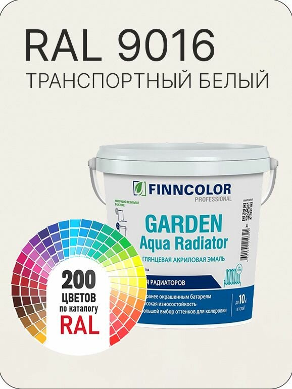 Краска для радиаторов отопления FinnColor транспортный белый Ral 9016 0.9 л.