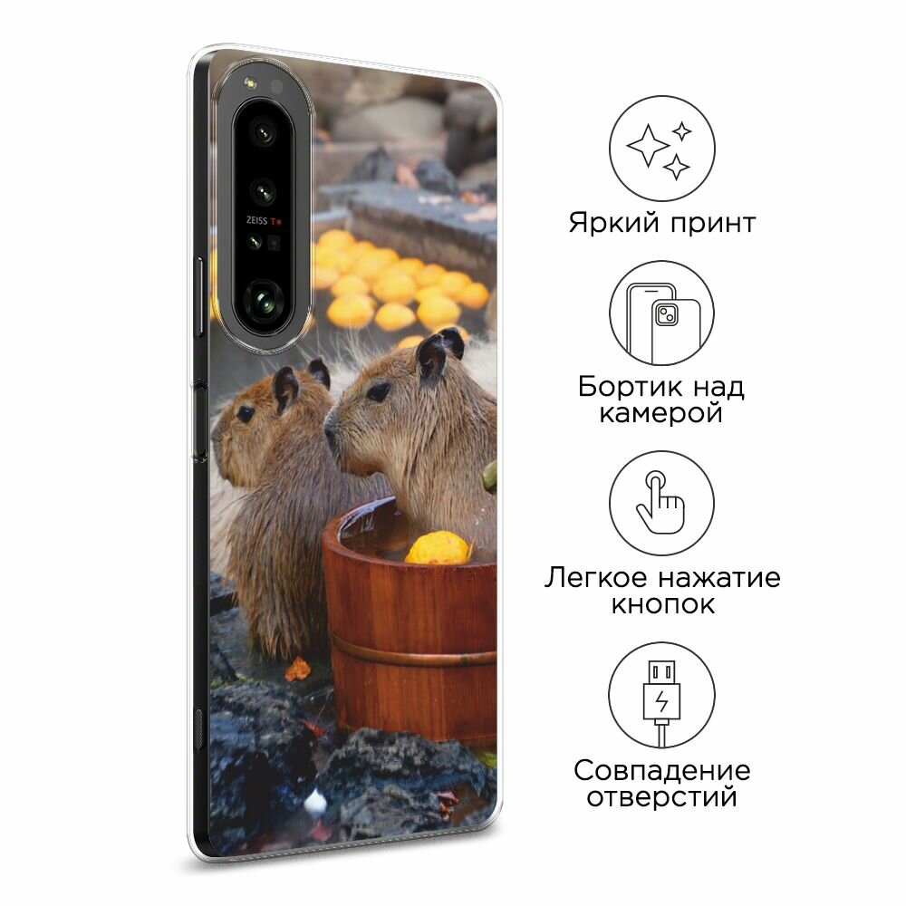 Чехол на Sony Xperia 1 IV / Сони Иксперия 1 IV с принтом "Капибары отмокают" — фото 1