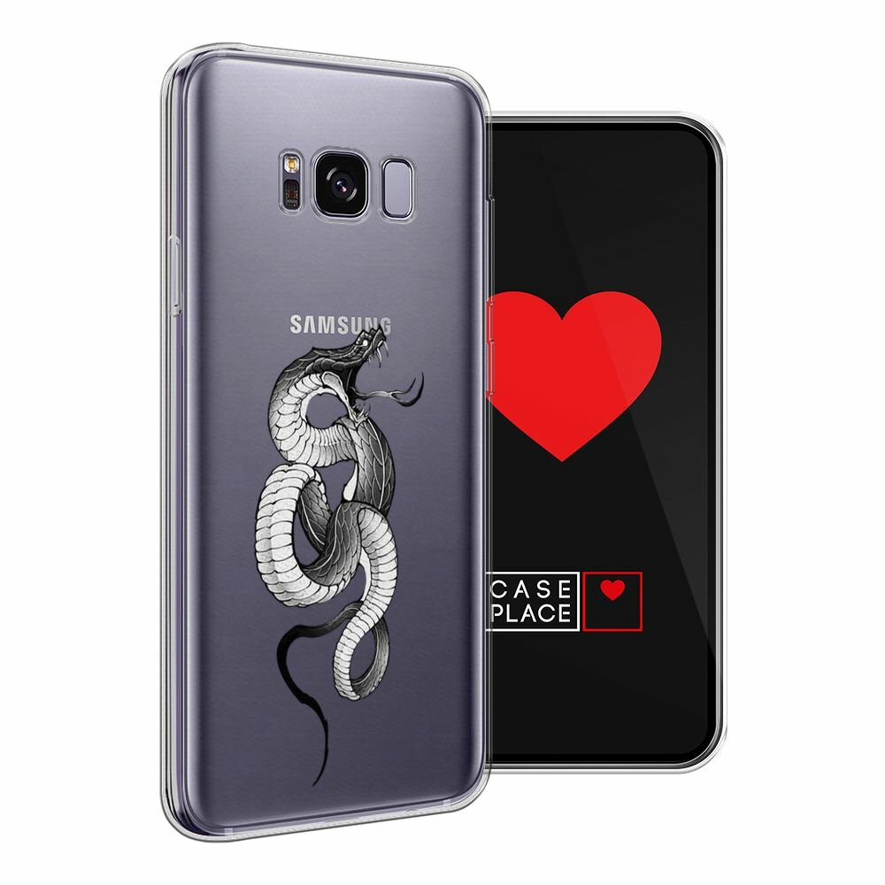 Чехол на Samsung Galaxy S8 + / Самсунг Галакси С8 Плюс с принтом Монохромная змея рисунок, прозрачный — фото 1
