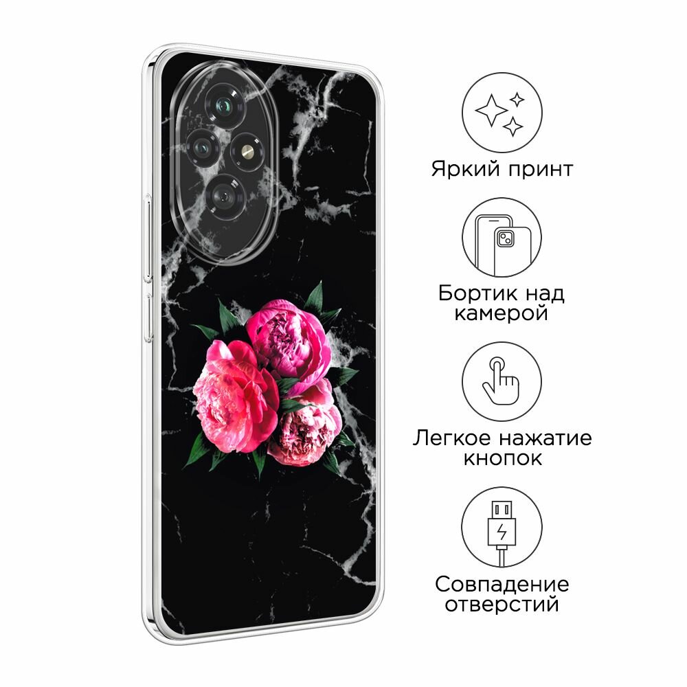 Чехол на Honor 200 / Хонор 200 с принтом "Букет на черном мраморе" — фото 1