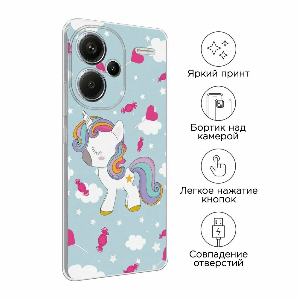 Чехол на Xiaomi Redmi Note 13 Pro+ / Сяоми Редми Нот 13 Про + с принтом "Сладкий единорожек" — фото 1