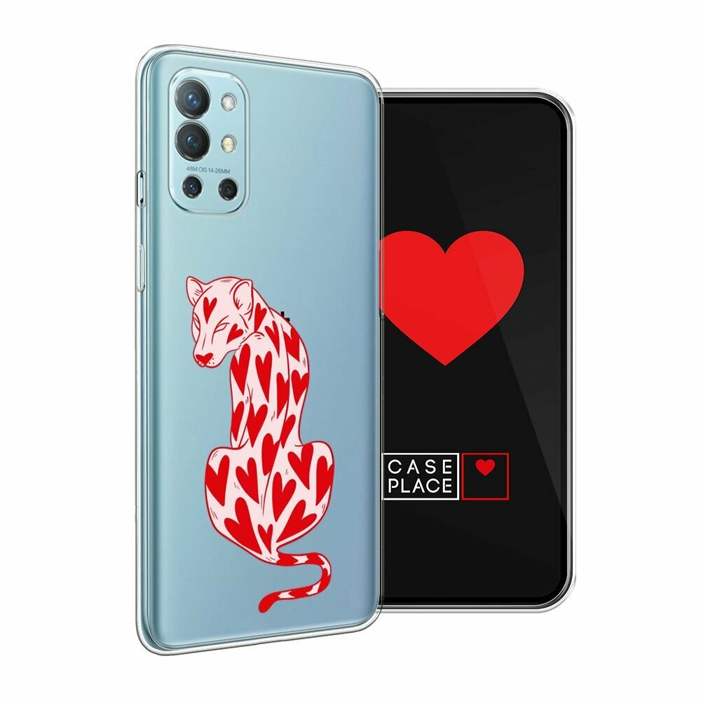 Чехол на OnePlus 9R / ВанПлас 9R с принтом "Heart panther 2 - 14 февраля", прозрачный — фото 1