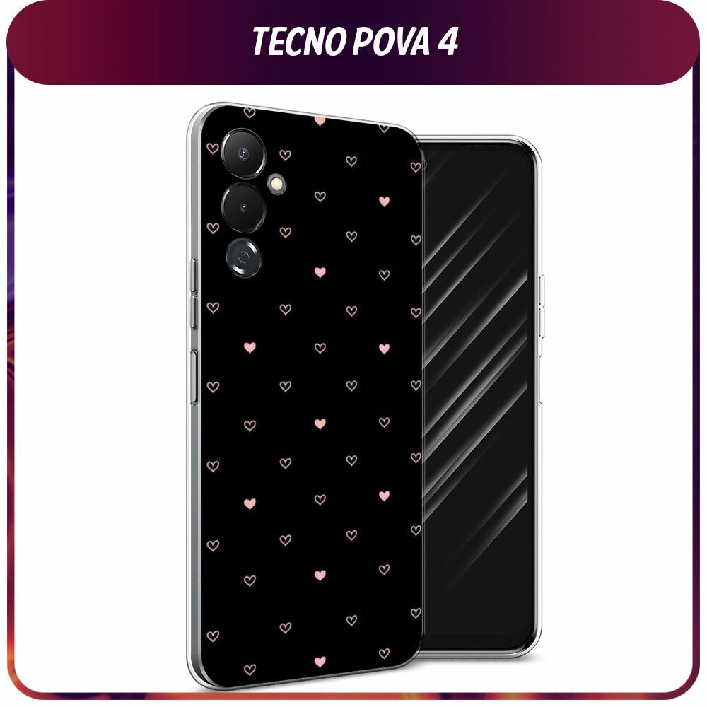 Чехол на Tecno Pova 4 / Текно Пова 4 с принтом "Черный фон и сердечки"