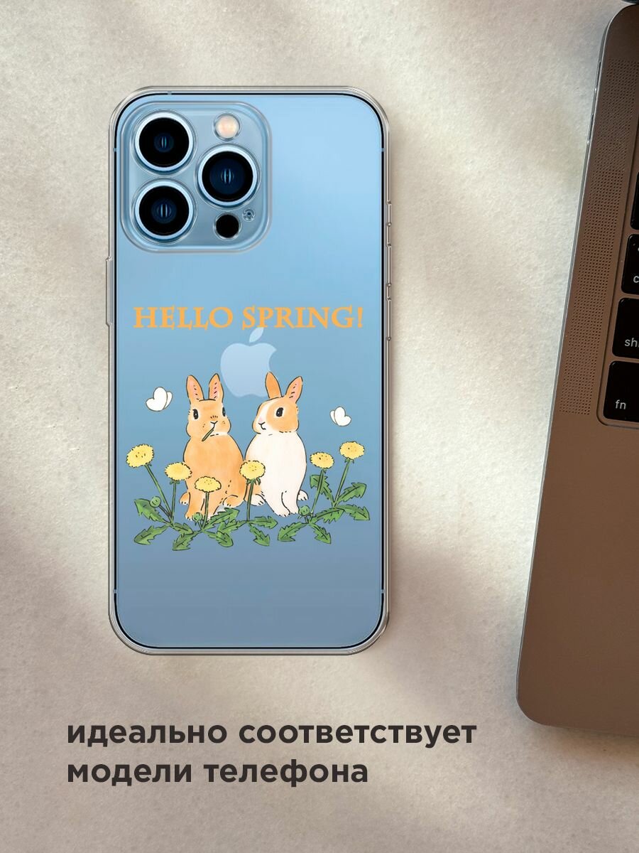 Чехол на Apple iPhone 13 Pro / Айфон 13 Про с принтом "Весенние кролики", прозрачный — фото 1