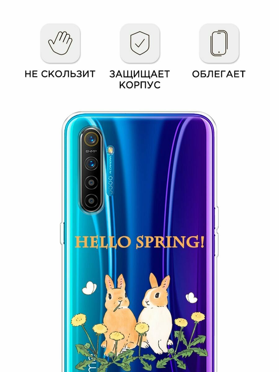 Чехол на Realme XT / Реалми XT с принтом "Весенние кролики", прозрачный — фото 1