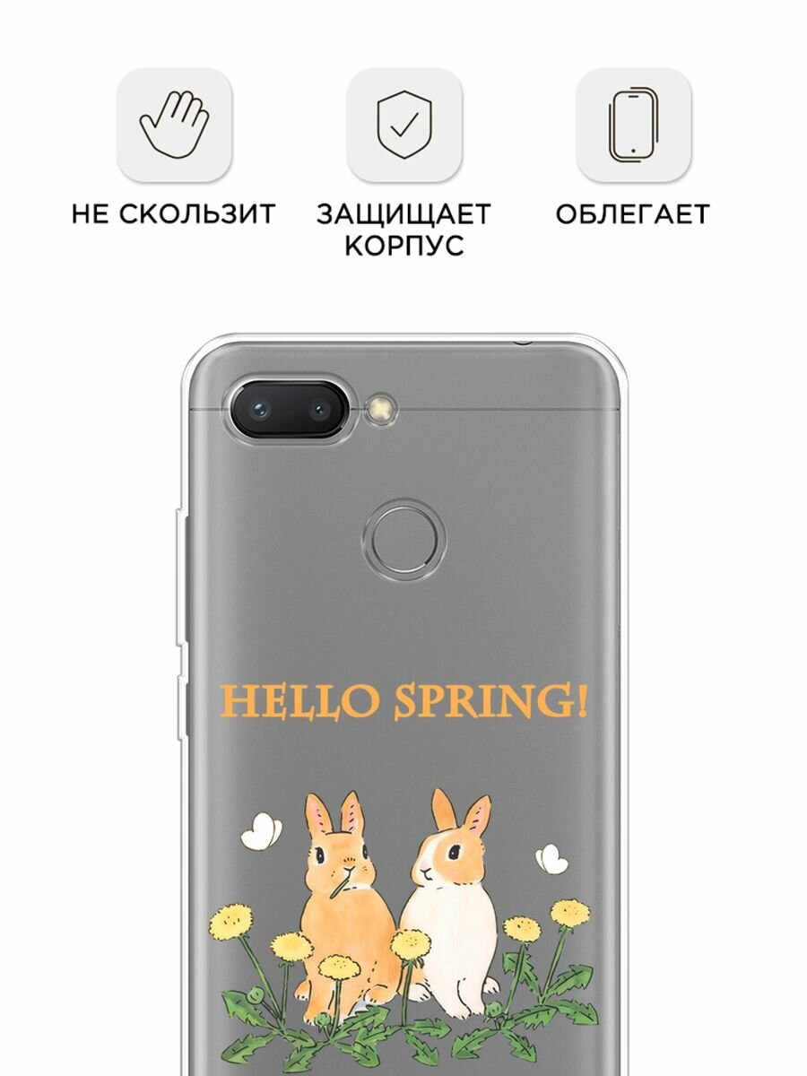 Чехол на Xiaomi Redmi 6 / Сяоми Редми 6 с принтом "Весенние кролики", прозрачный — фото 1