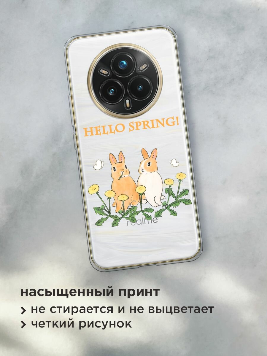 Чехол на Realme 14 Pro+ / Реалми 14 Про+ с принтом "Весенние кролики", прозрачный — фото 1