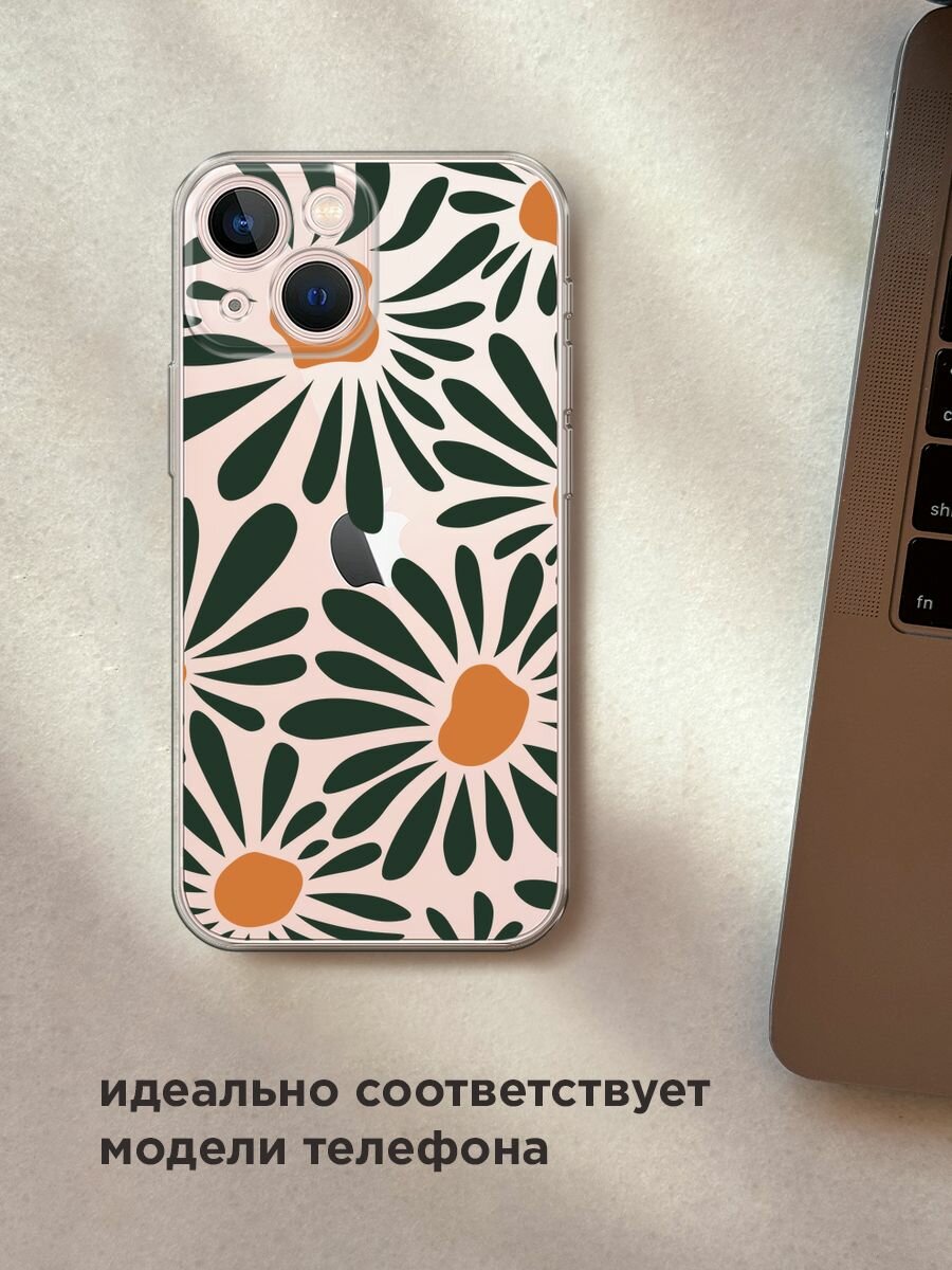 Чехол на Apple iPhone 13 mini / Айфон 13 мини с принтом "Летние цветы рисунок", прозрачный — фото 1